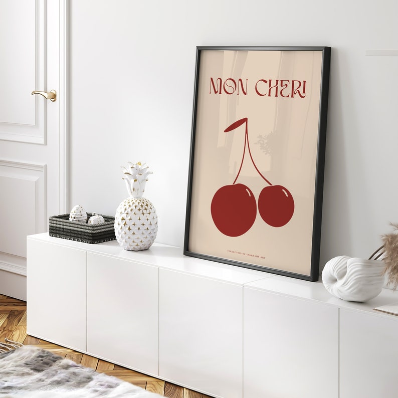 Mon Cheri Print, Cherry Print, Retro Wall Art, Aesthetic Wall Art ...