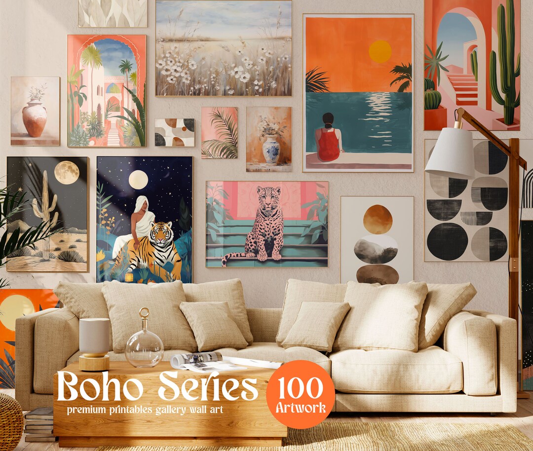 Boho Wall Art Bundle, Boho Wall Print, Neutral Tone Wall Art, Abstract ...