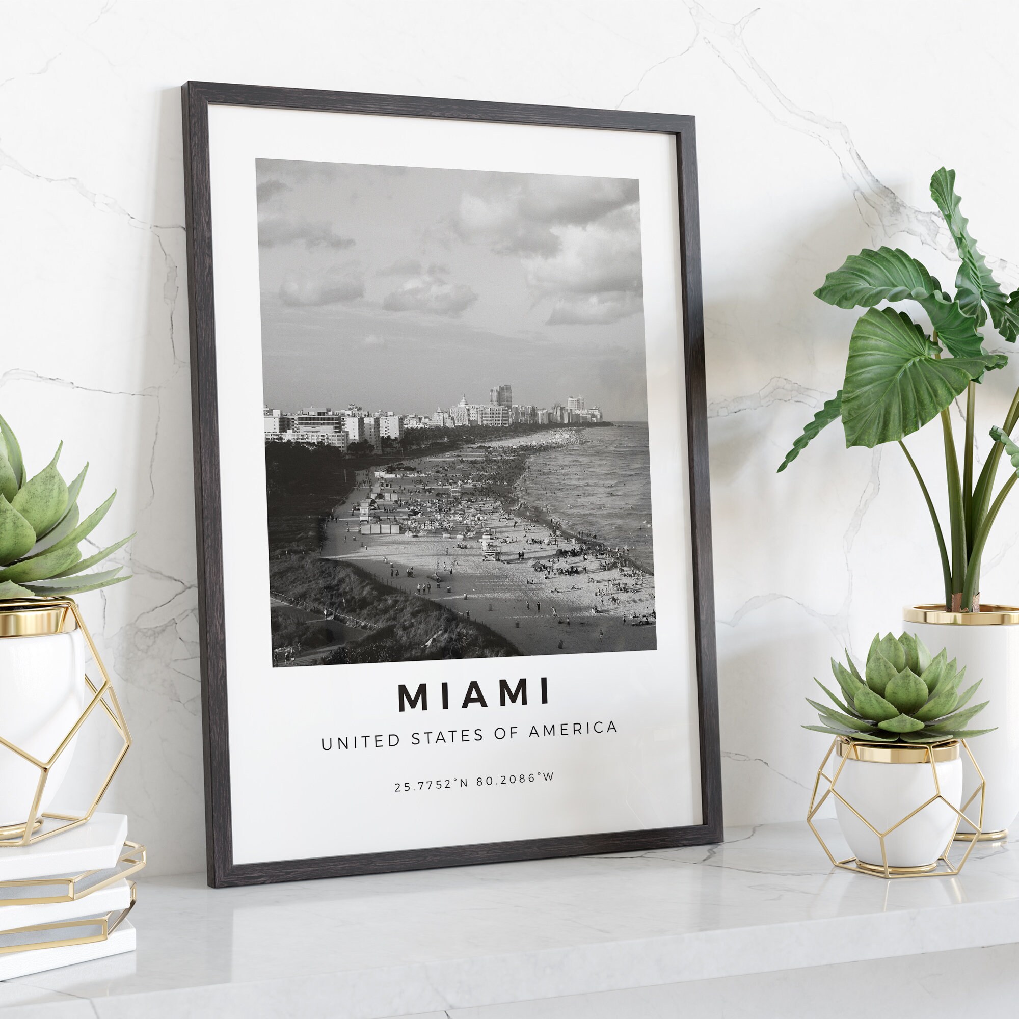 Miami Print Black and White Miami Poster USA Print Miami | Etsy