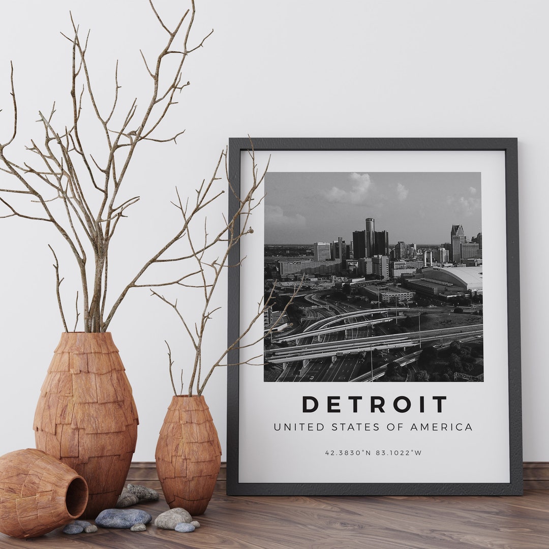 Detroit Print Black and White, Detroit Poster, USA Prints, Detroit Wall ...