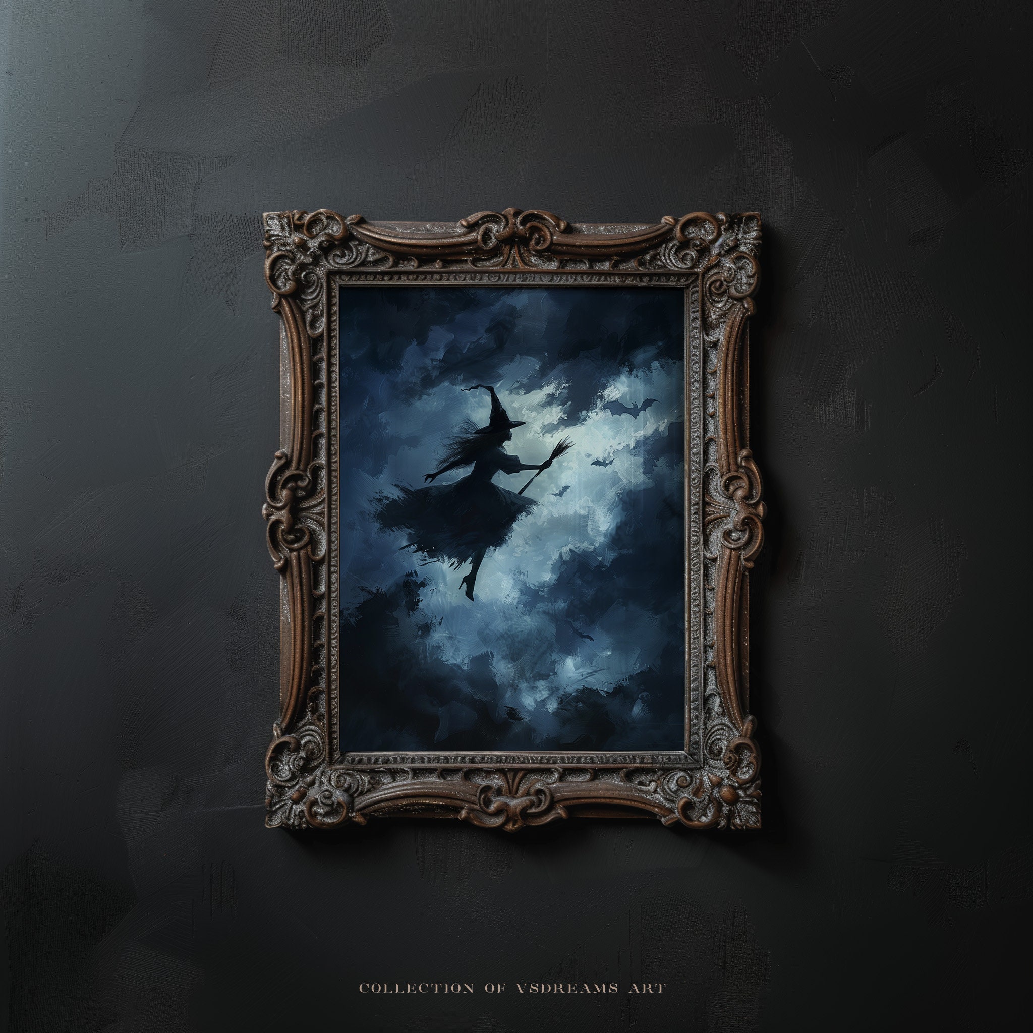 Witch Flying With Broom Moonlight Print - Mystical Wall Art, Halloween ...