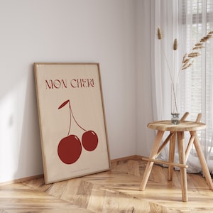 Mon Cheri Print, Cherry Print, Retro Wall Art, Aesthetic Wall Art ...