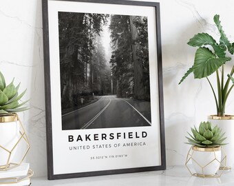 Bakersfield California Map Black and White Inverted - Etsy