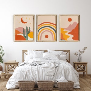 Desert Set of 3 Prints, Boho Cactus Prints, Boho Rainbow Prints, Desert ...