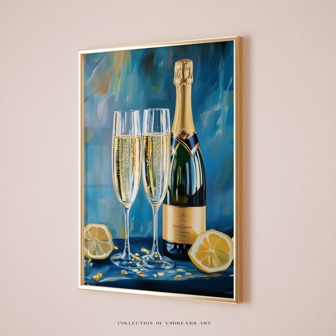 Champagne Painting, Champagne Artwork, Champagne Poster, Bar Cart Decor ...