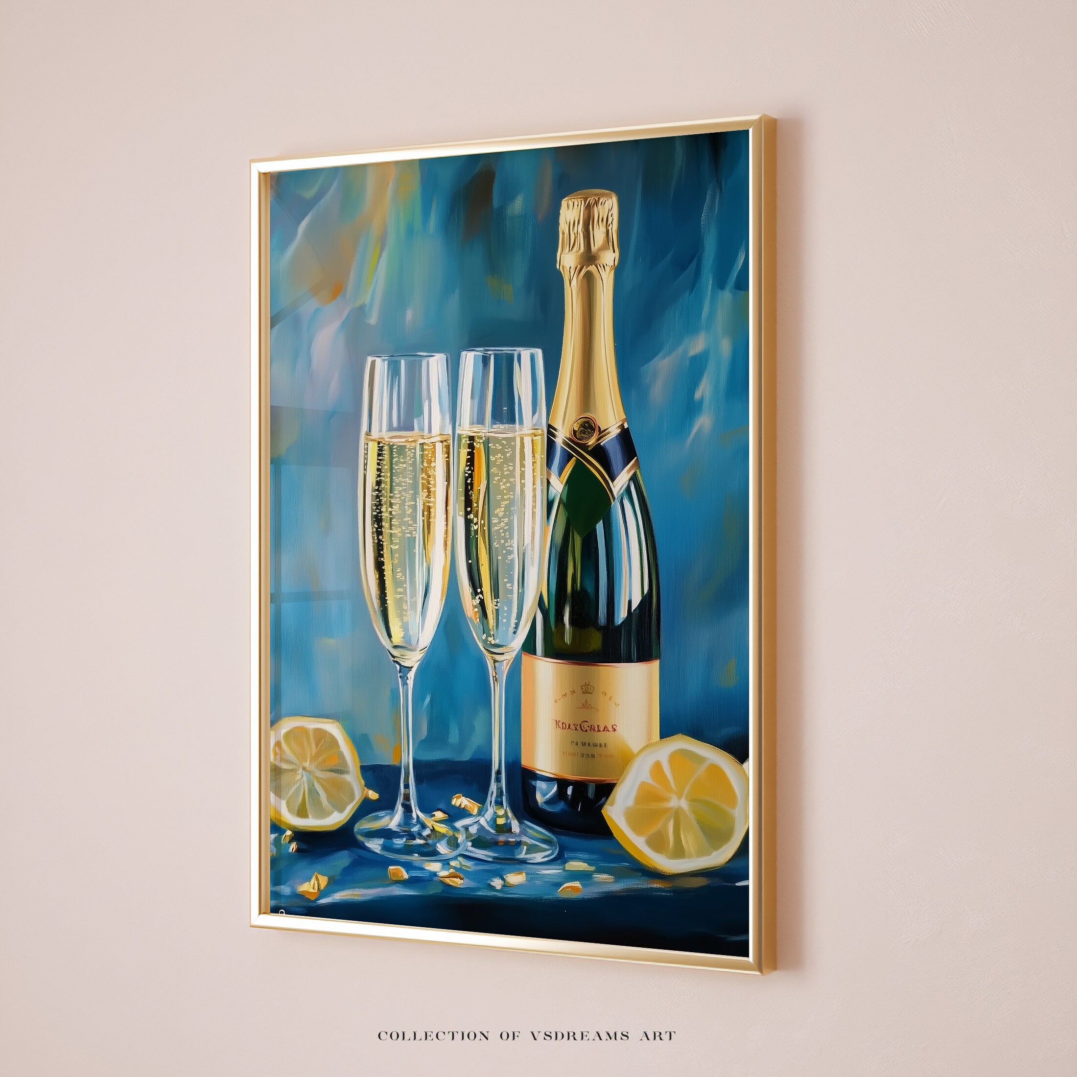 Champagne Painting, Champagne Artwork, Champagne Poster, Bar Cart Decor ...