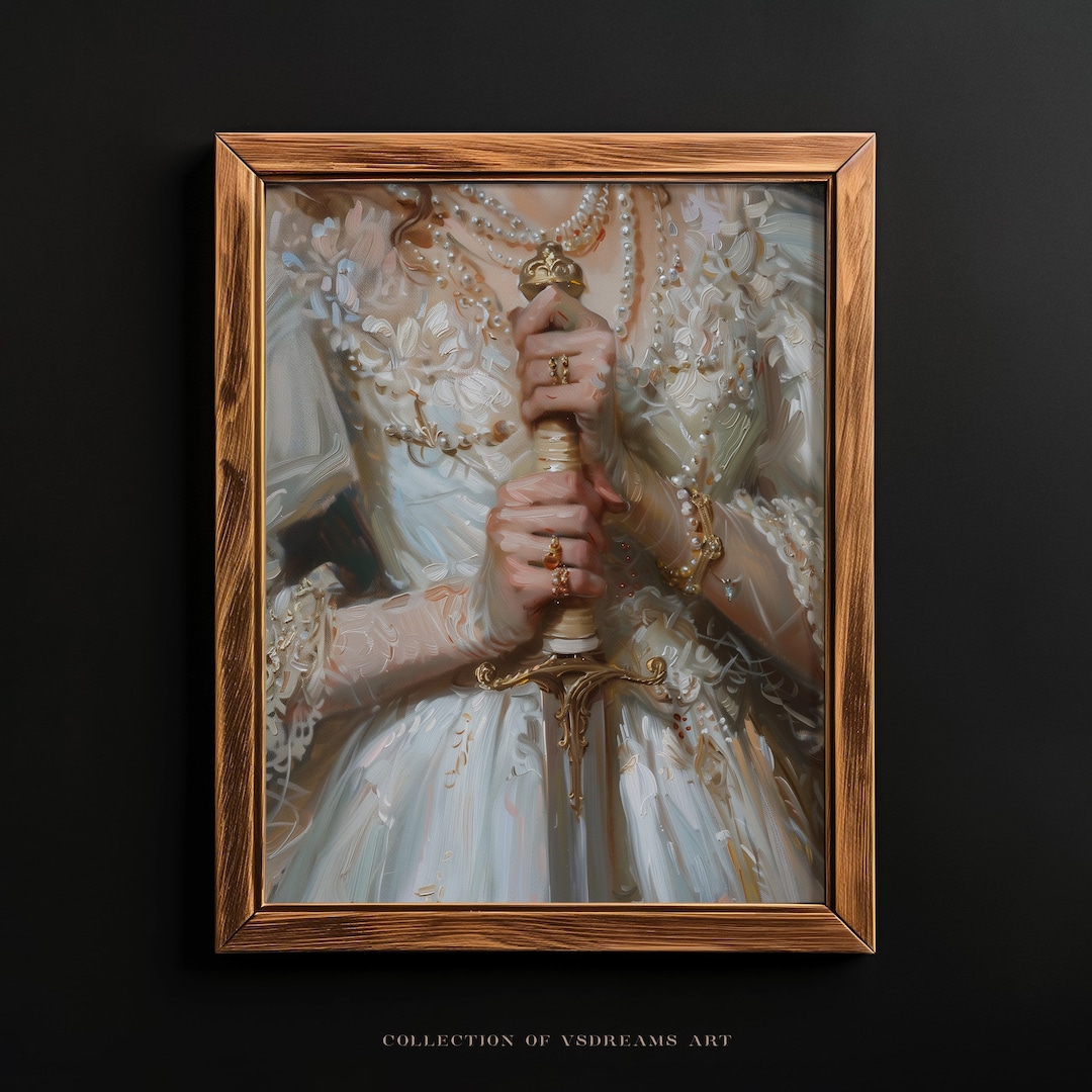 Elegant Victorian Sword Art Print, Moody Painting Woman With Sword ...
