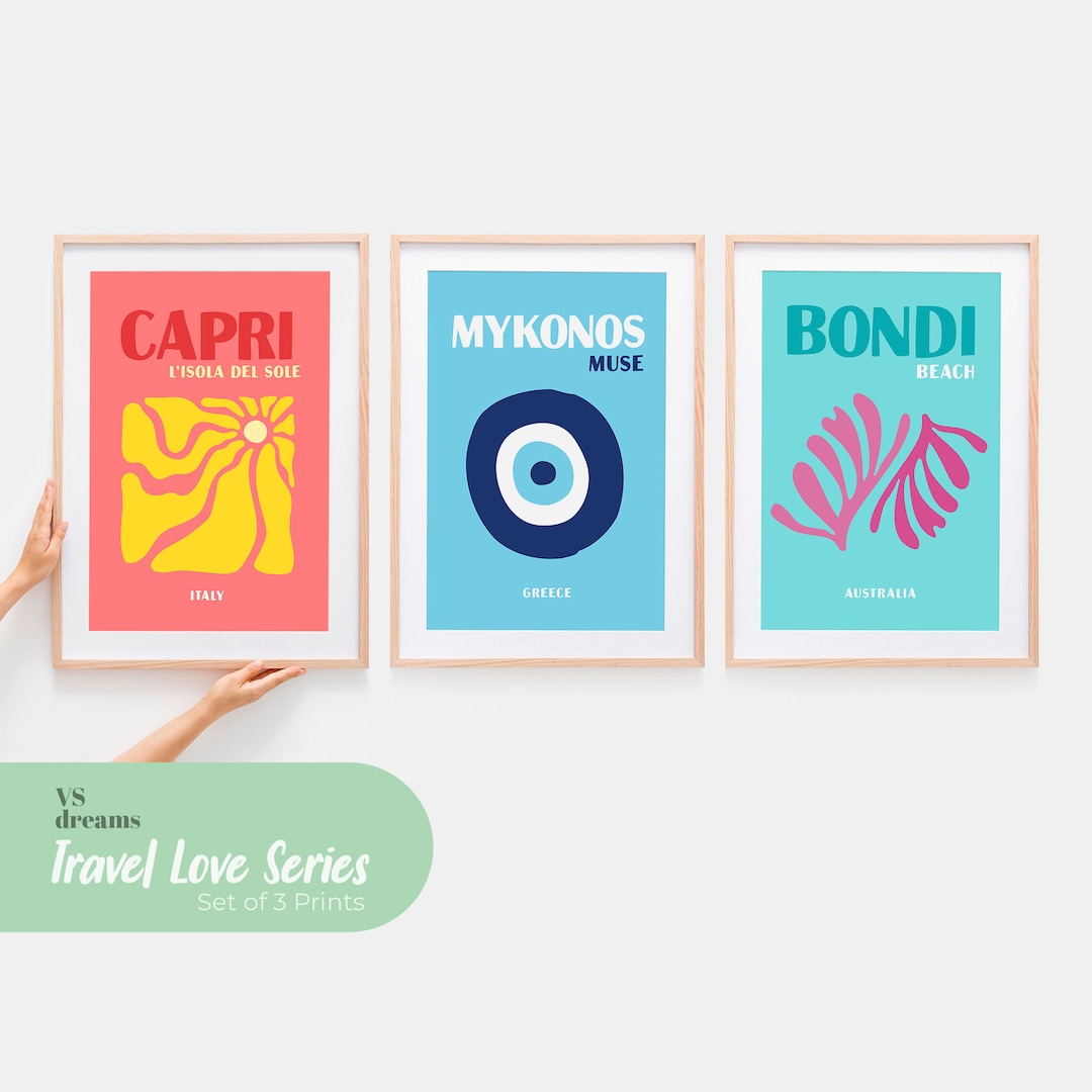 Preppy Travel Poster Set: Capri, Mykonos, Bondi (digital Download) - Etsy