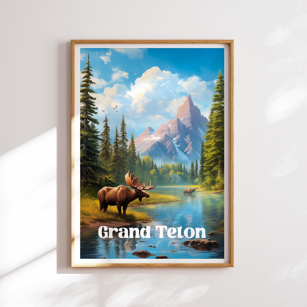 Grand Teton National Park Poster: Wyoming Moose Landscape (digital ...