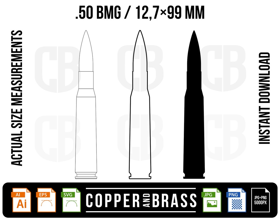 50 BMG / 12.7 X 99 Mm NATO Bullet Cartridge / Graphic .ai .svg .eps ...