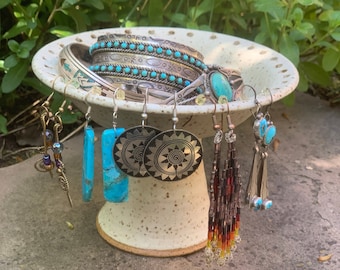 Ceramic Earring Holder With Dish in Waterfall Brown, Pottery Jewelry ...