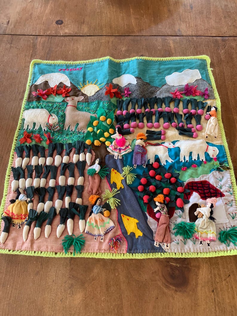 Arpillera, Peruvian Folk Art, Handmade, Tapestry, Wall Hanging, Pillow ...