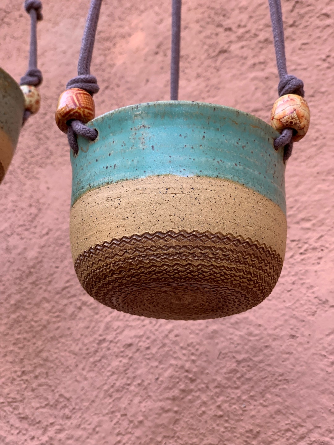 Handmade Ceramic Hanging Planter: Beaded Macrame Plant Pot - Etsy