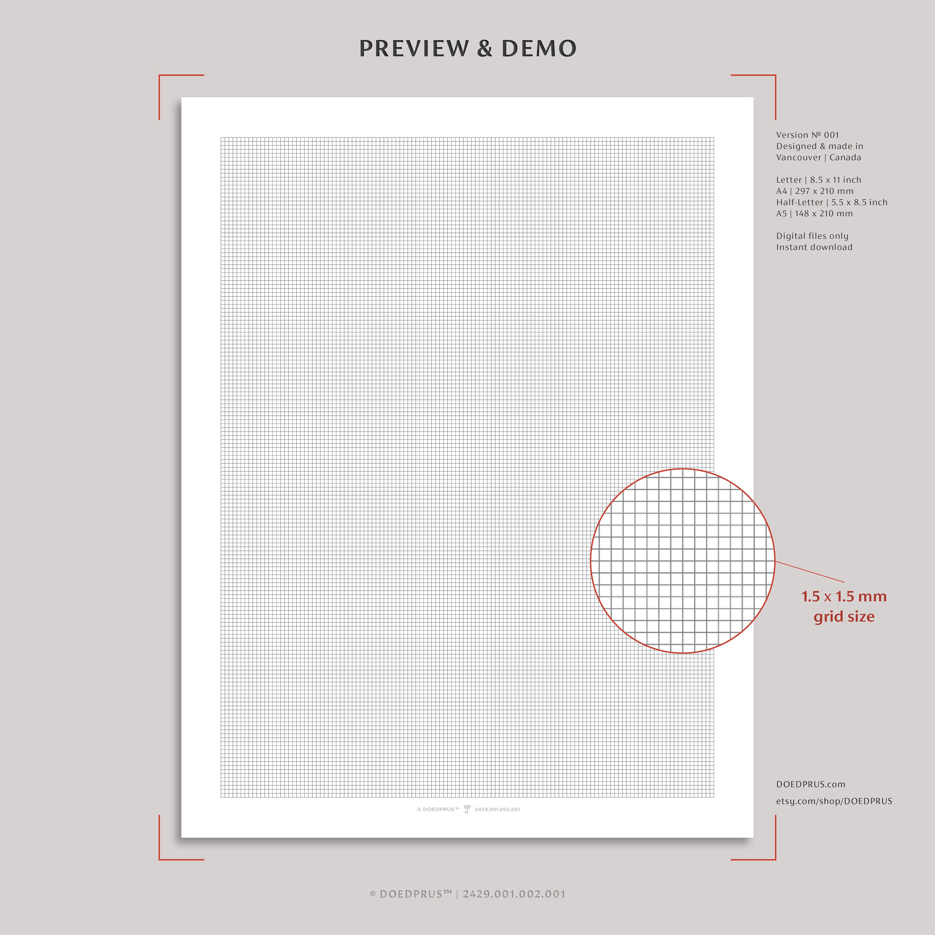 1.5 Mm Square Lined Grid Note Sheets, Graph Paper, Dark Gray Fine ...