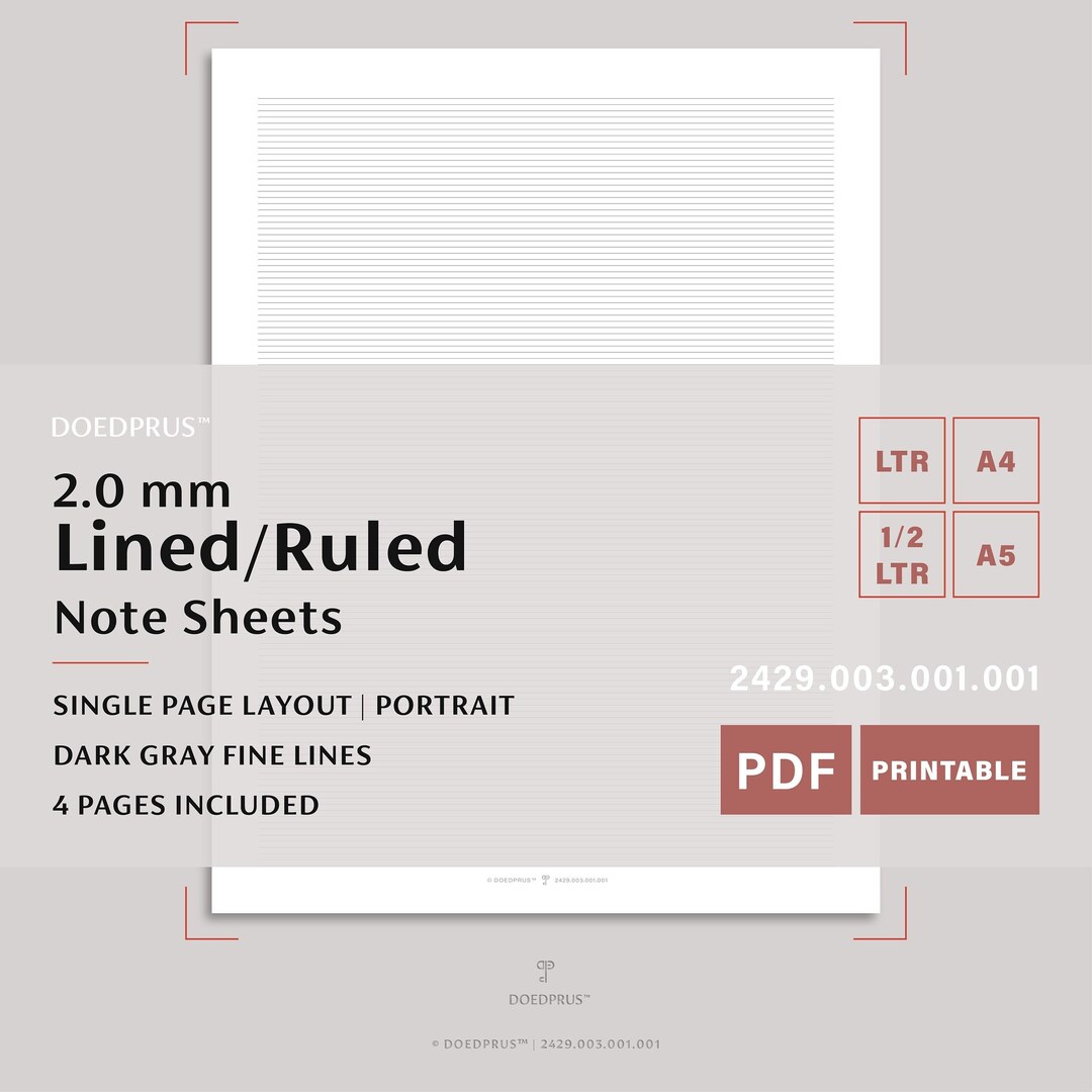 2.0 Mm Lined/ruled Note Sheets Lined Paper Dark Gray Fine - Etsy