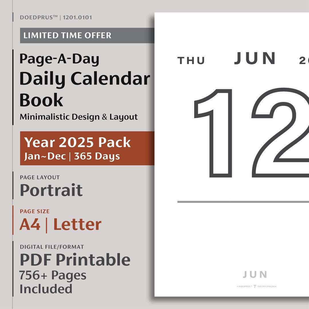 2025 Page-a-day Daily Calendar Book | Jan-dec | Minimalistic Design ...