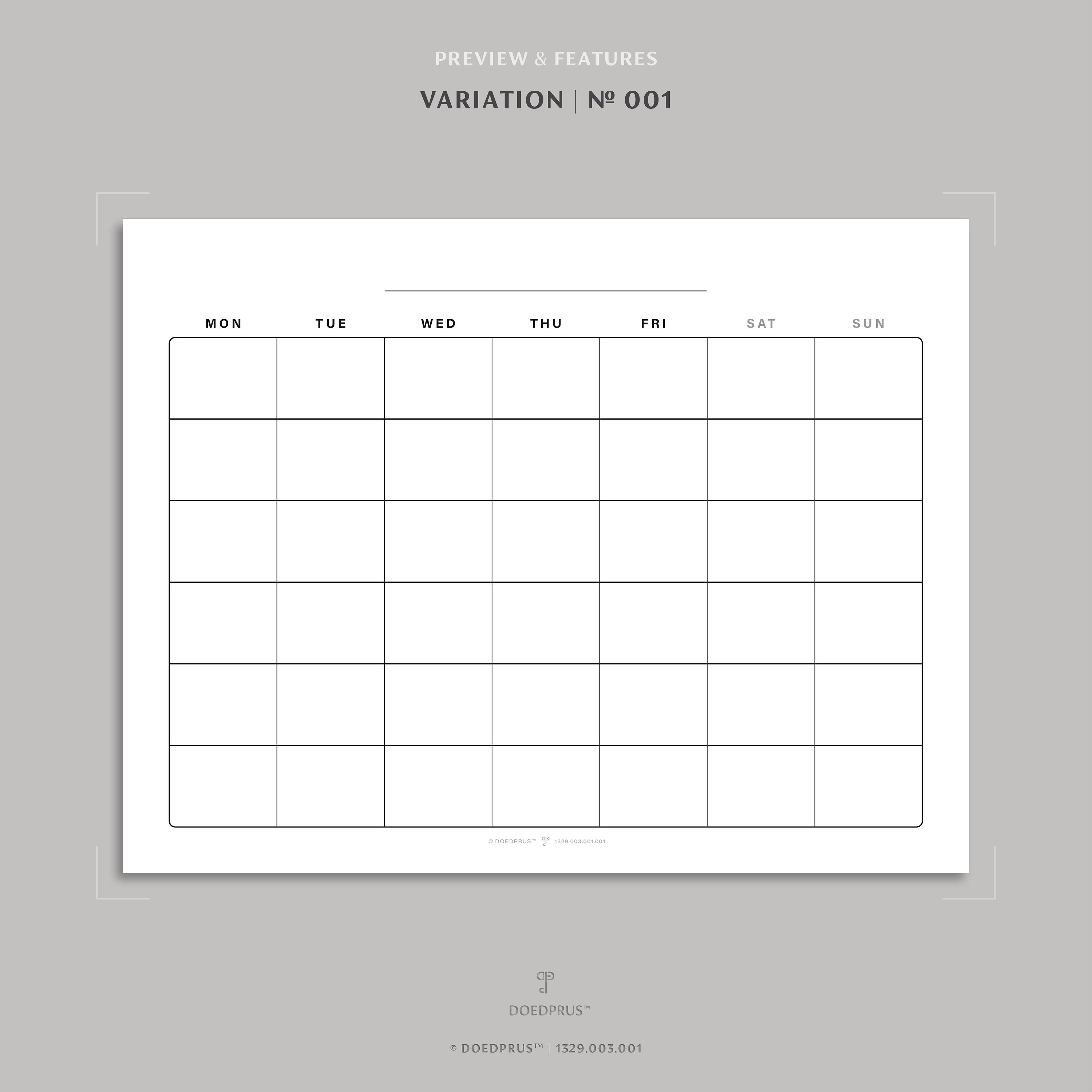 6-week Monthly Calendar Sheets Landscape 4 Variations Undated Monday ...