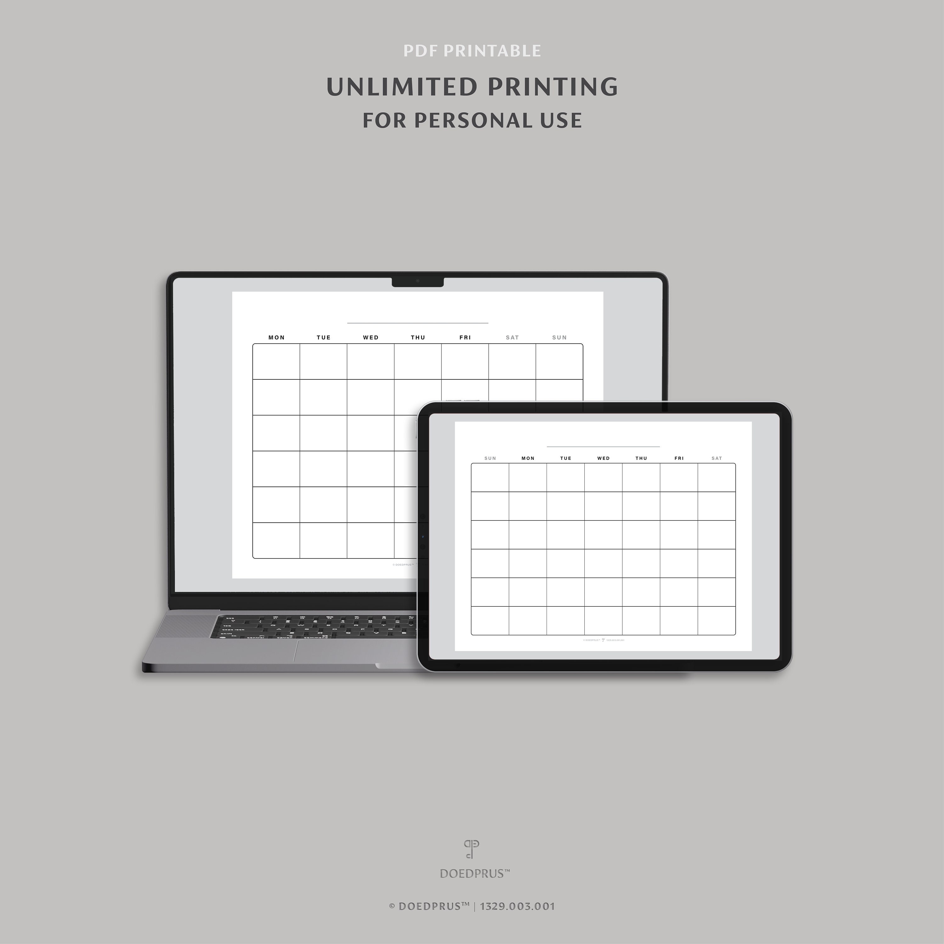 6-week Monthly Calendar Sheets Landscape 4 Variations Undated Monday ...
