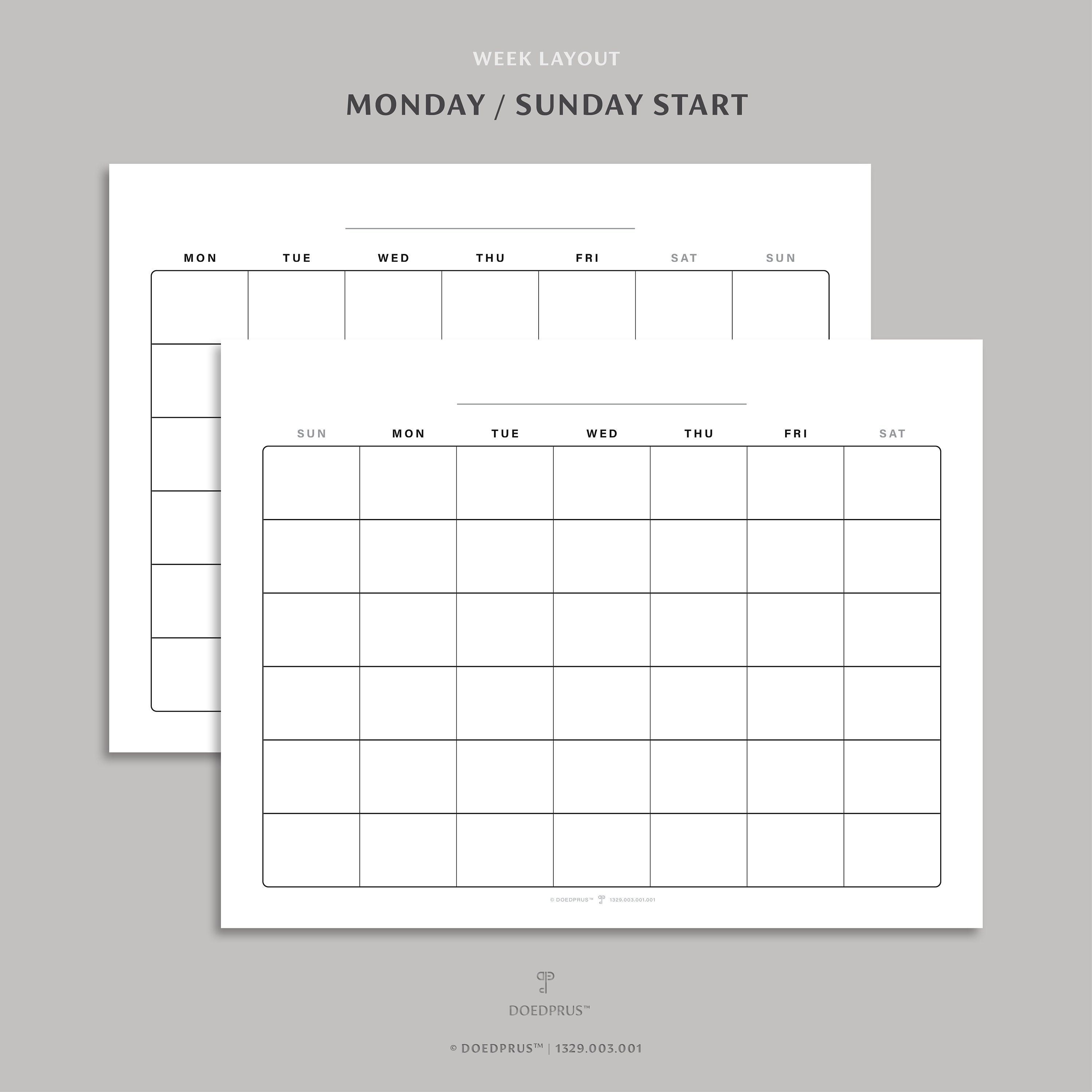 6-week Monthly Calendar Sheets | Landscape | 4 Variations | Undated ...