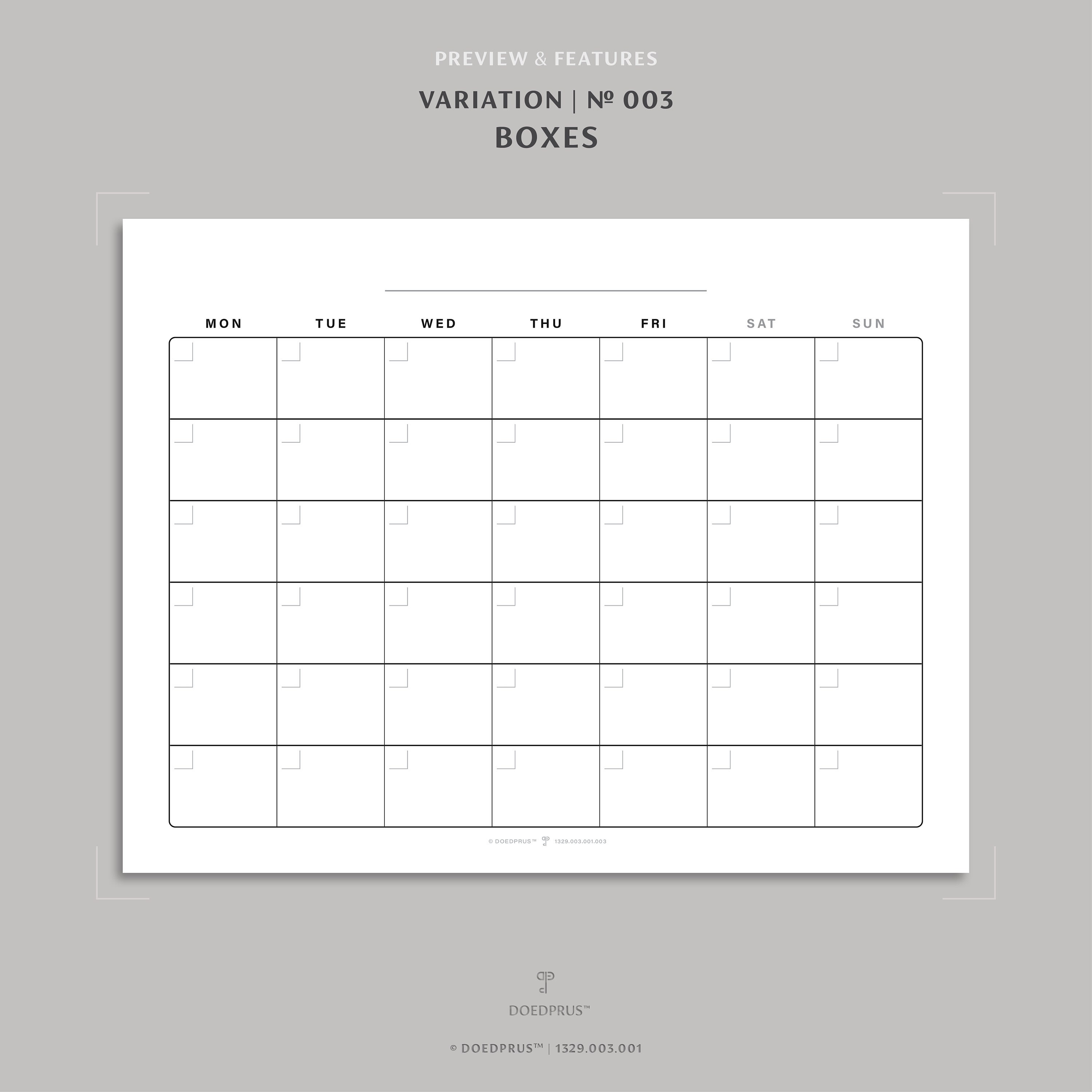 6-week Monthly Calendar Sheets Landscape 4 Variations Undated Monday ...