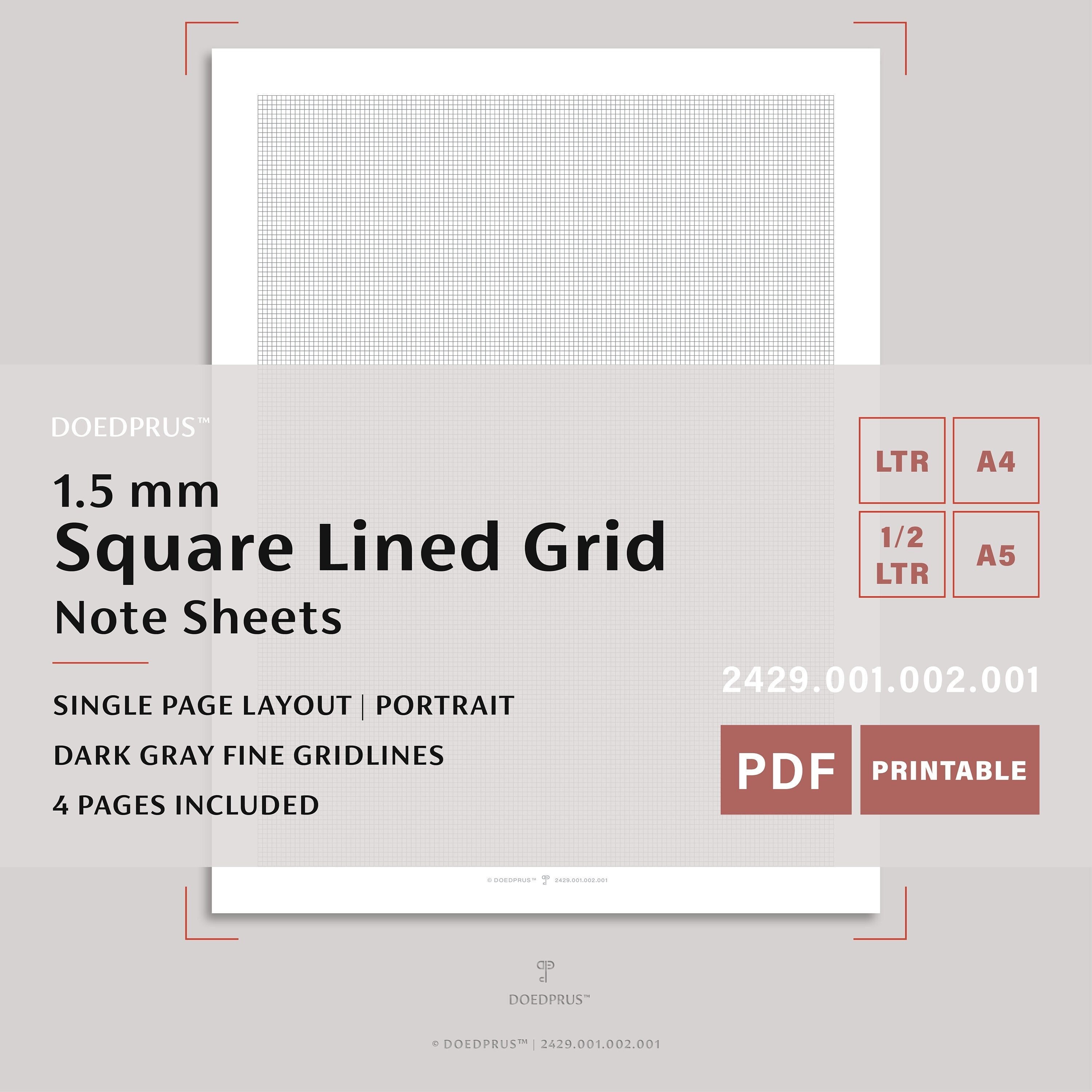1.5 Mm Square Lined Grid Note Sheets, Graph Paper, Dark Gray Fine ...