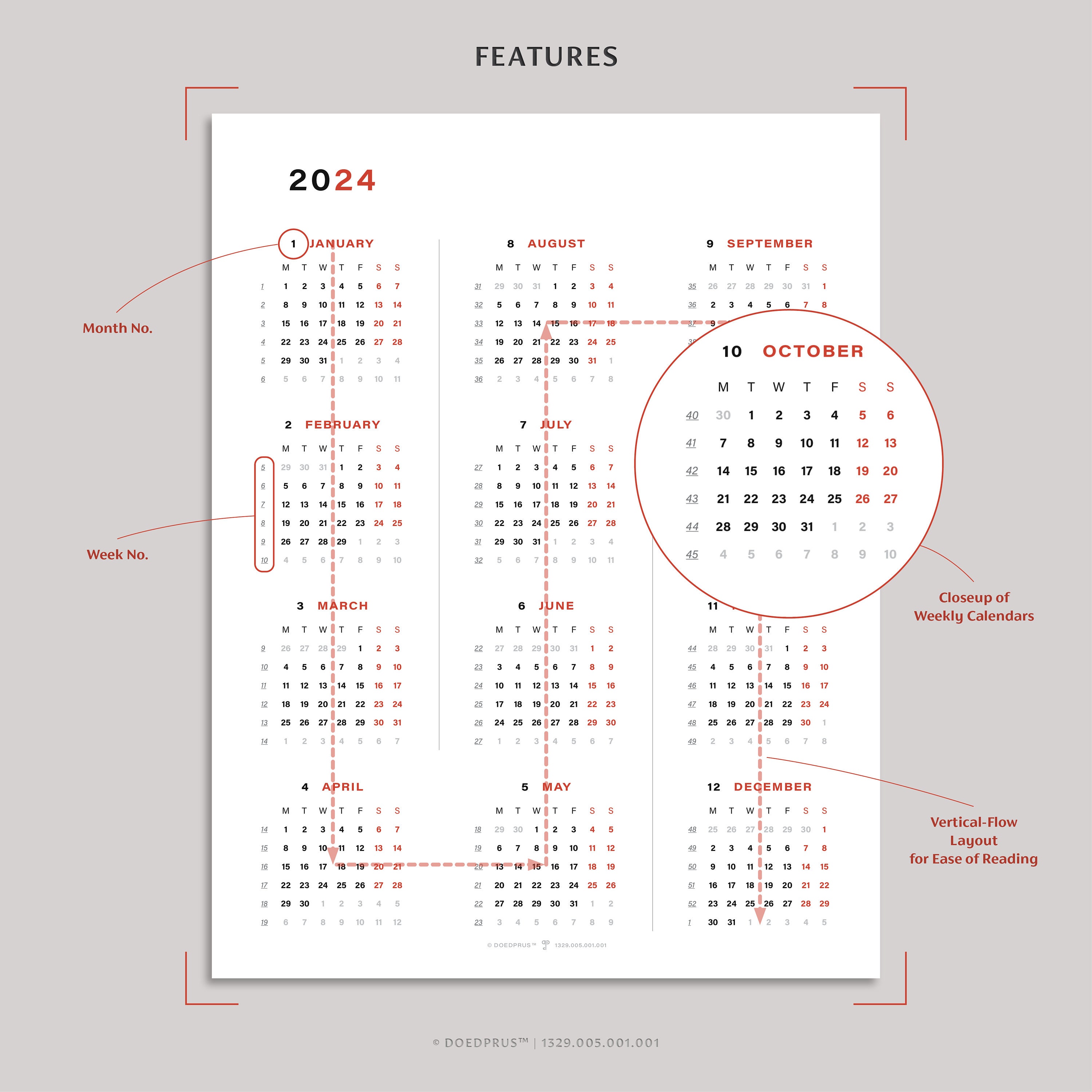 2024 Year at A Glance Yearly Calendar Sheets Jan-dec Week No. Monday ...