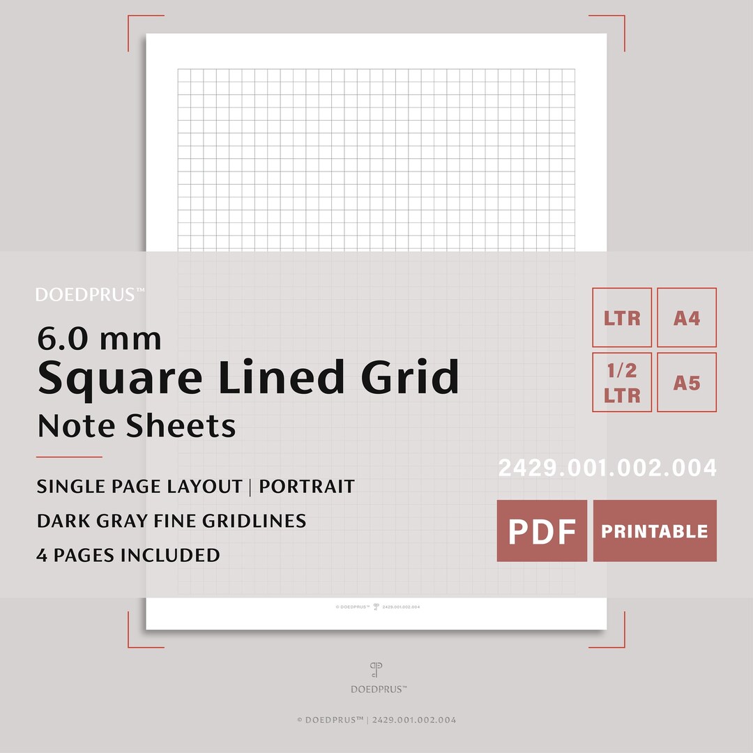 6.0 Mm Square Lined Grid Note Sheets, Graph Paper, Dark Gray Fine ...