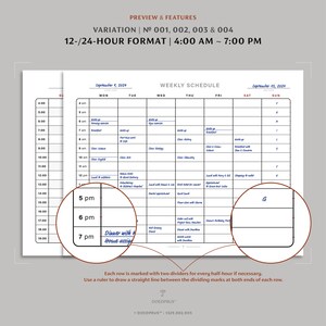 16-hour Hourly/half-hourly Weekly Schedule Sheets | Landscape | 12 ...