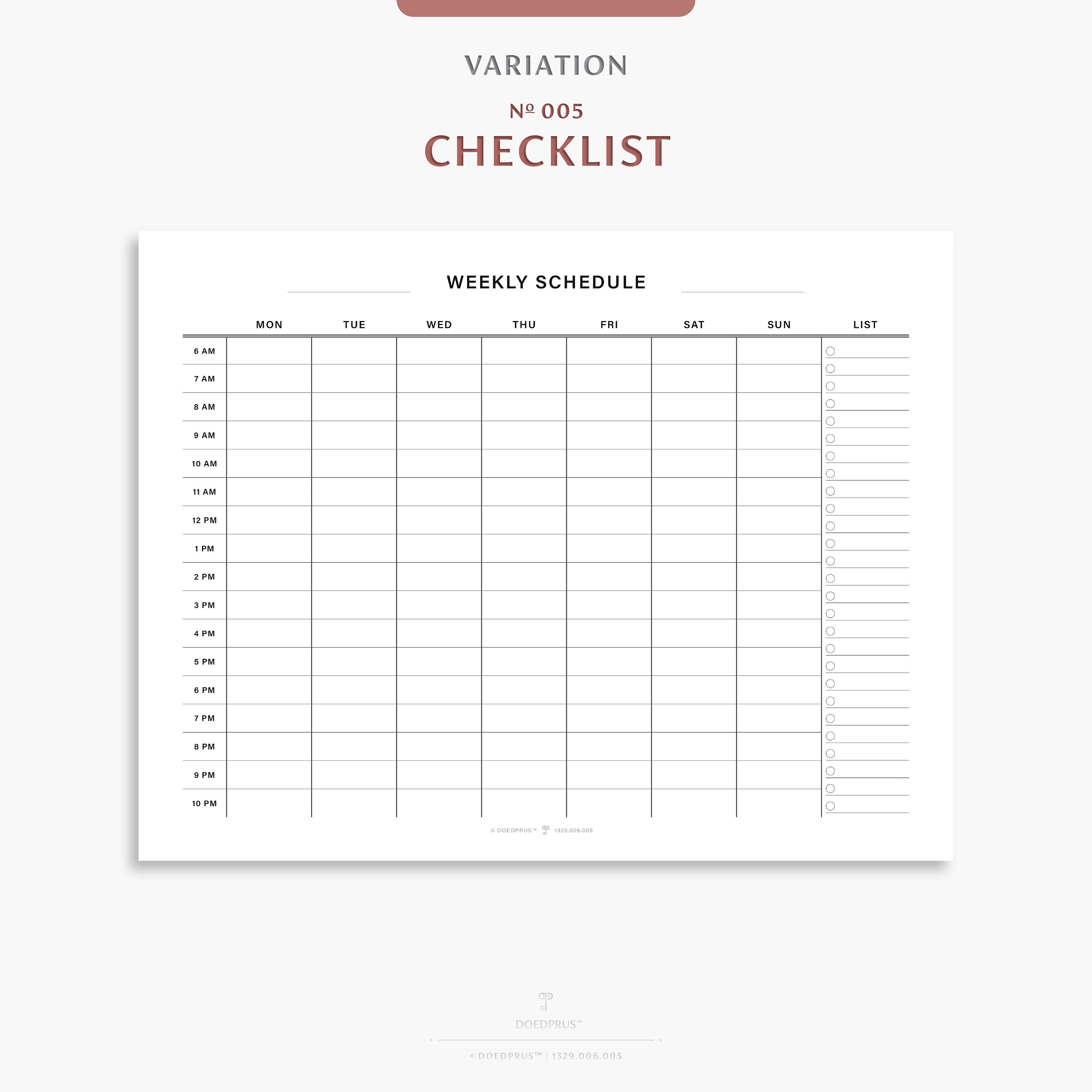 Weekly Schedule Sheets With Note/list, Hourly Layout, 12-hour/24-hour ...