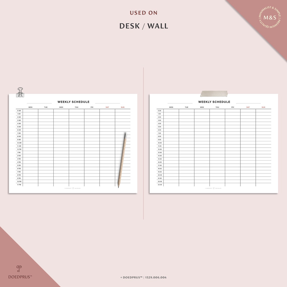24 Hour Weekly Schedule Sheets, Hourly Layout, 12-hour/24-hour Time ...