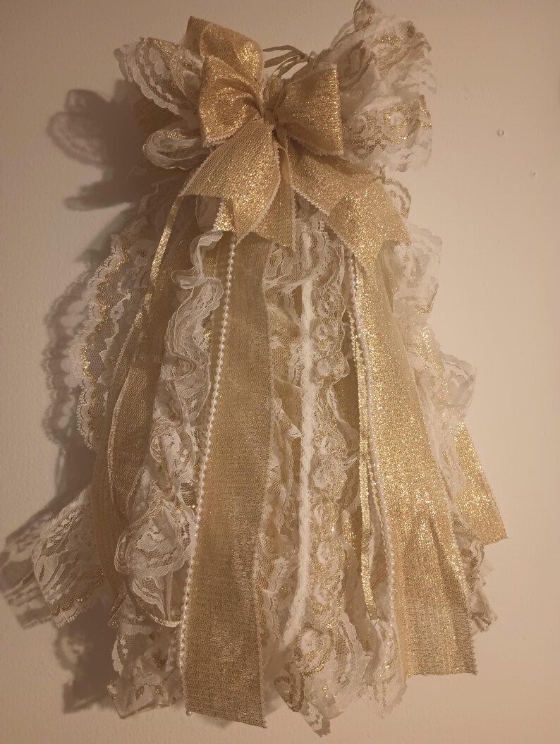 Lace Bows Shabby Chic Gold Ribbon Lace Bows, Mantle Decor Bow - Etsy