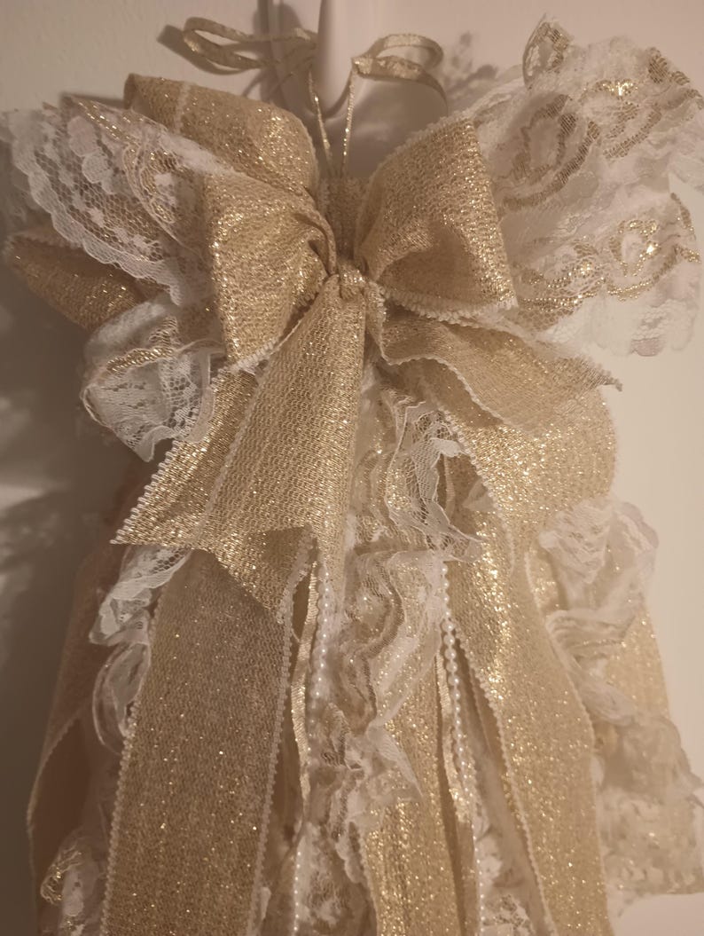 Lace Bows Shabby Chic Gold Ribbon Lace Bows, Mantle Decor Bow - Etsy