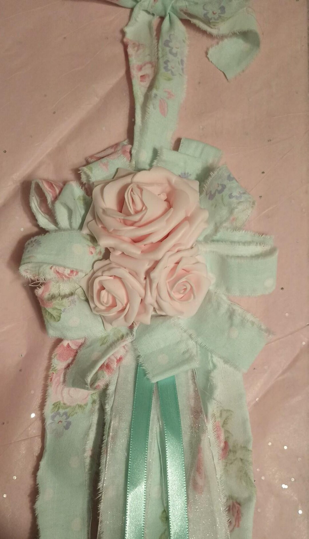 Rag Bows Shabby French Farmhouse Cottage Mint Rose Bow, Cottage Bow ...