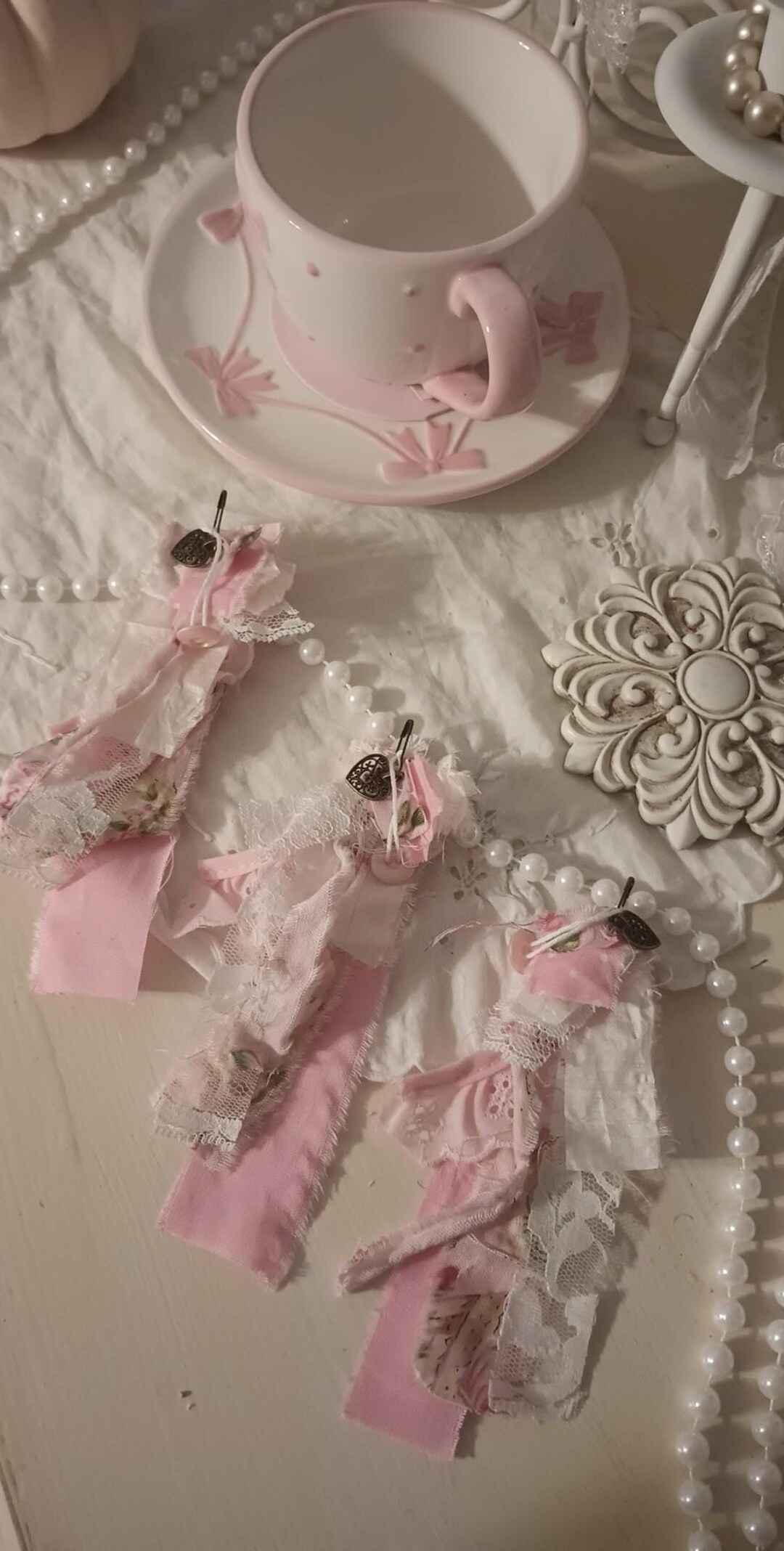 Junk Journal Clusters Pink Rag Lace Shabby Chic Tags Snippets- Set of 3 ...