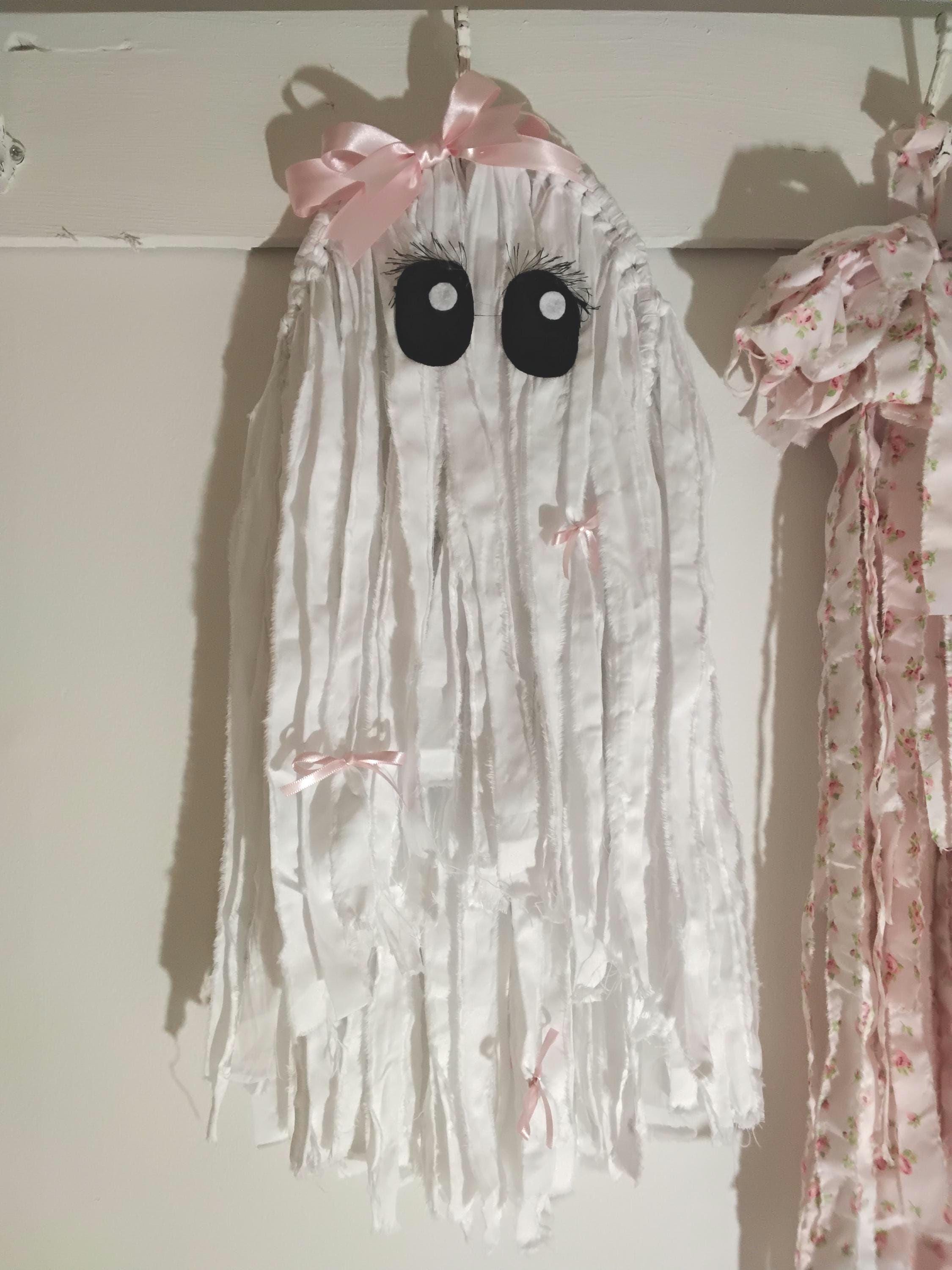 Halloween Shabby Chic Pink Bow Rag Ghost, Pink Bow Ghost, Pink ...