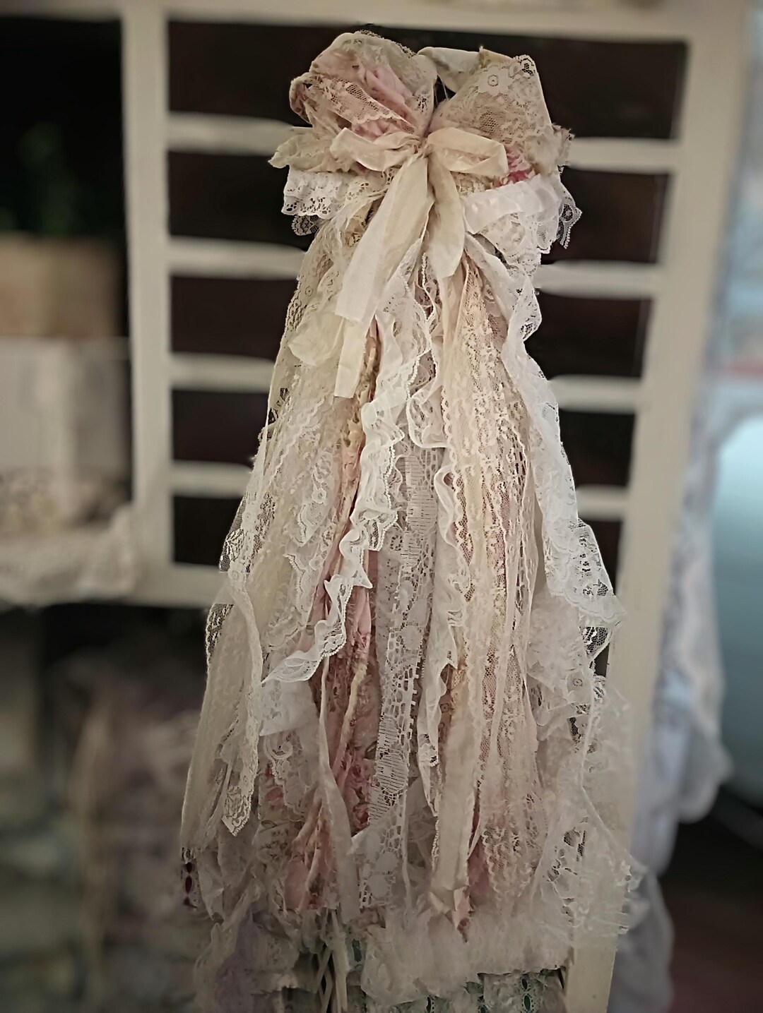 Lace Bows-luxury Edition Shabby Tea Party Cottage Pink White and Cream ...