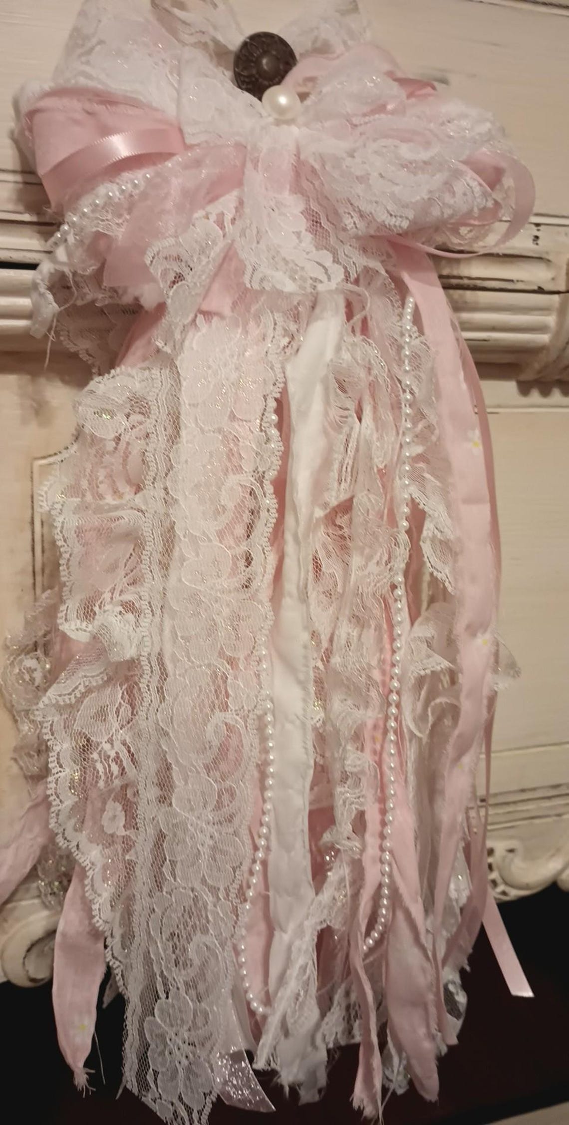The Pink Sparkle Lace Bow, Shabby Chic Lace Bows, Cottage Lace Bows ...