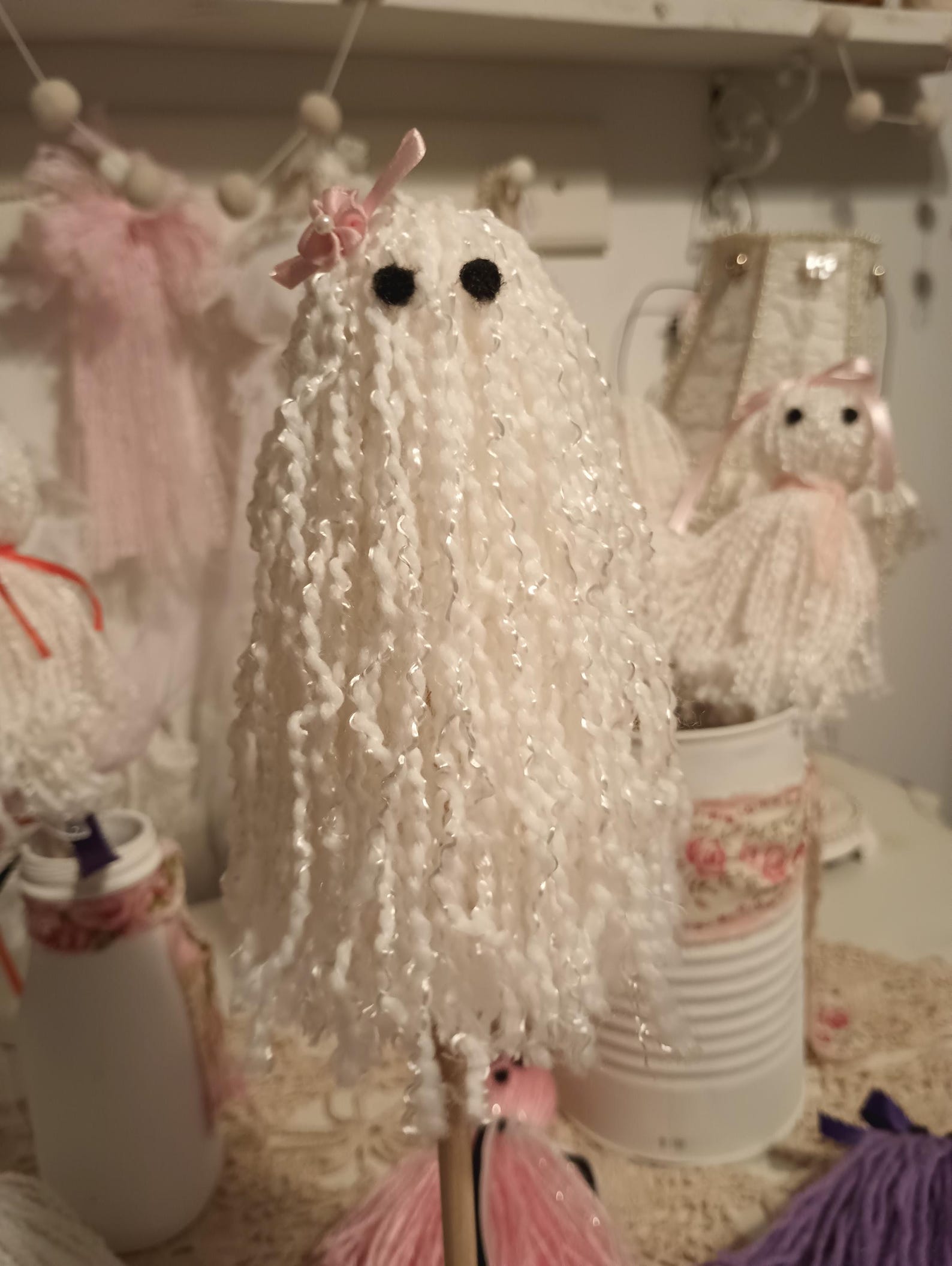 Halloween Ghost Wands,pink Halloween,shabby Chic,yarn Ghosts,pink Ghost ...