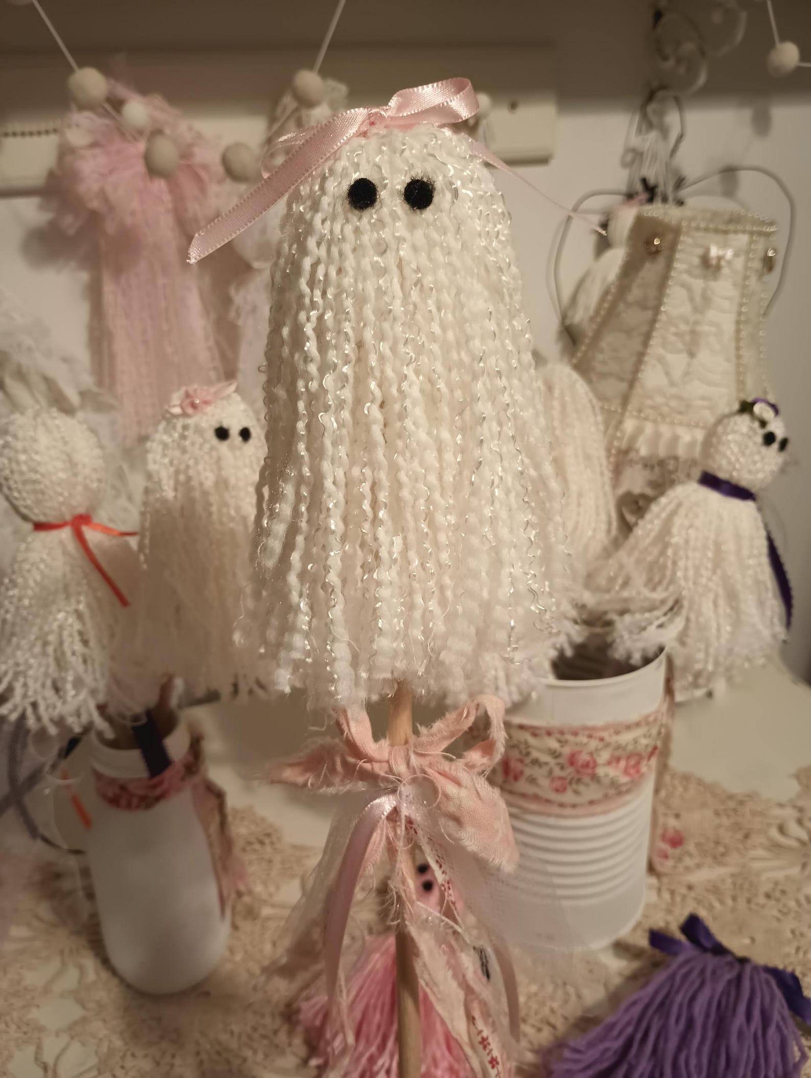 Halloween Ghost Wands,pink Halloween,shabby Chic,yarn Ghosts,pink Ghost ...