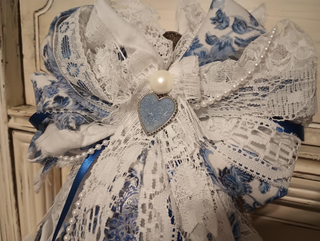 Luxurious Romantic Chinoiserie Blue Tea Party Lace Bow, Shabby Chic ...