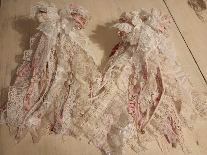 Lace Bows Shabby Chic Tea Party Pink White & Cream Bow, Cottage,chic ...