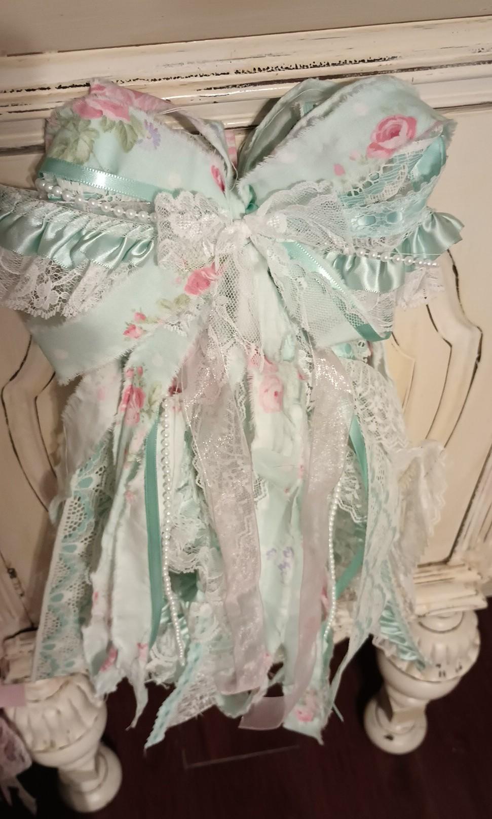Lace Bows Shabby Chic French Farmhouse Cottage Mint Rose Bow, Rag Bow ...