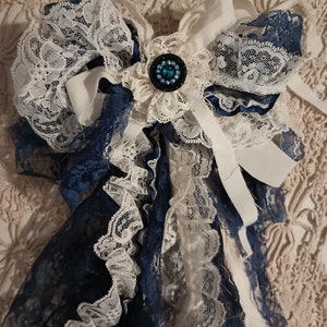 Lace Bows Shabby Chic Navy Blue and Cream Lace Bow,rag Bow,wedding Bow ...