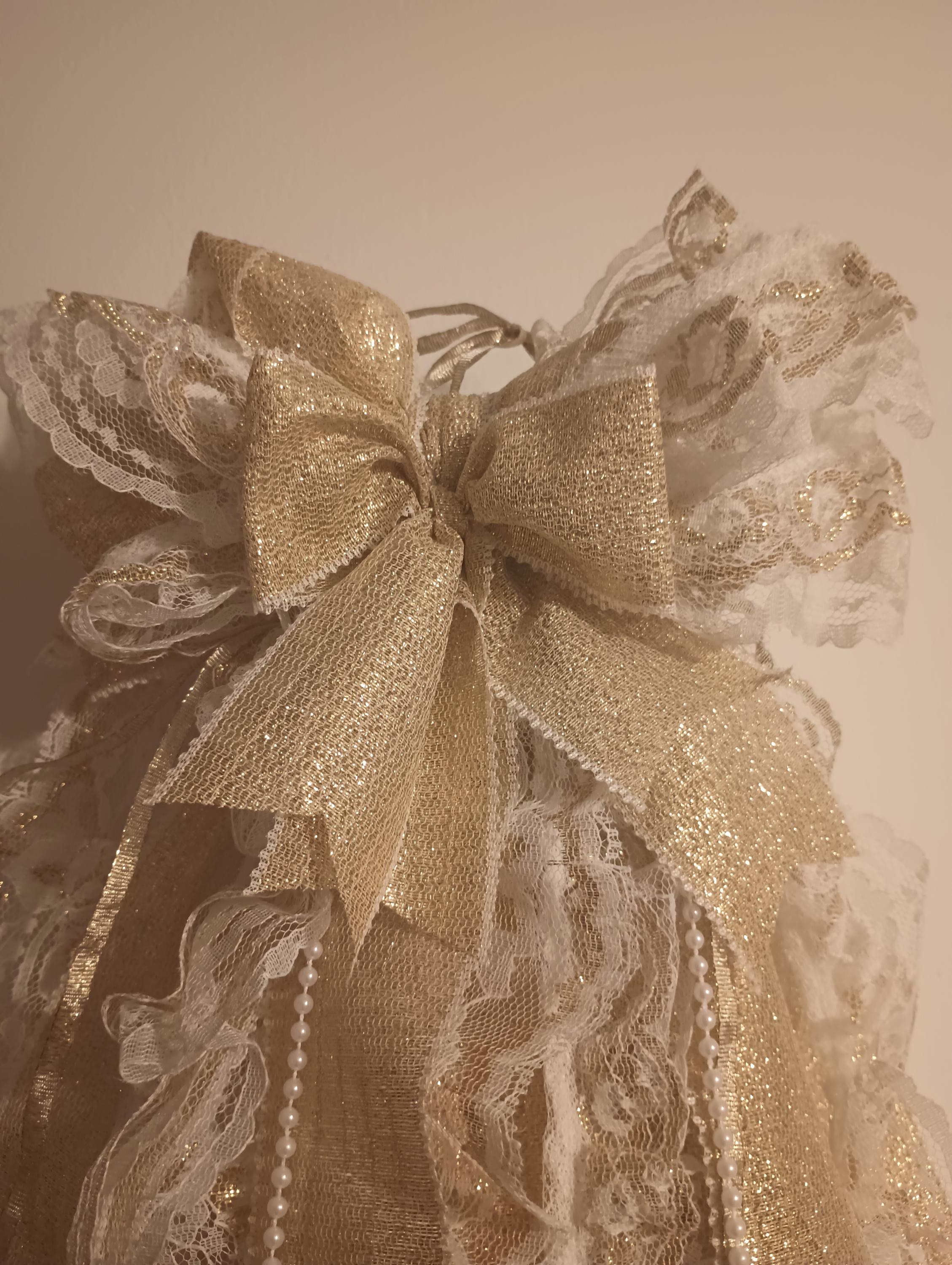 Lace Bows Shabby Chic Gold Ribbon Lace Bows, Mantle Decor Bow - Etsy