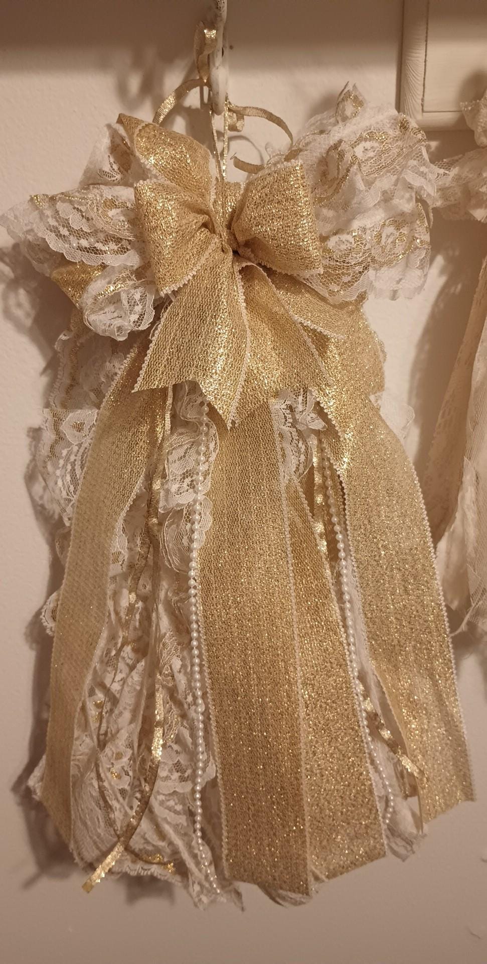 Lace Bows Shabby Chic Gold Ribbon Lace Bows, Mantle Decor Bow - Etsy