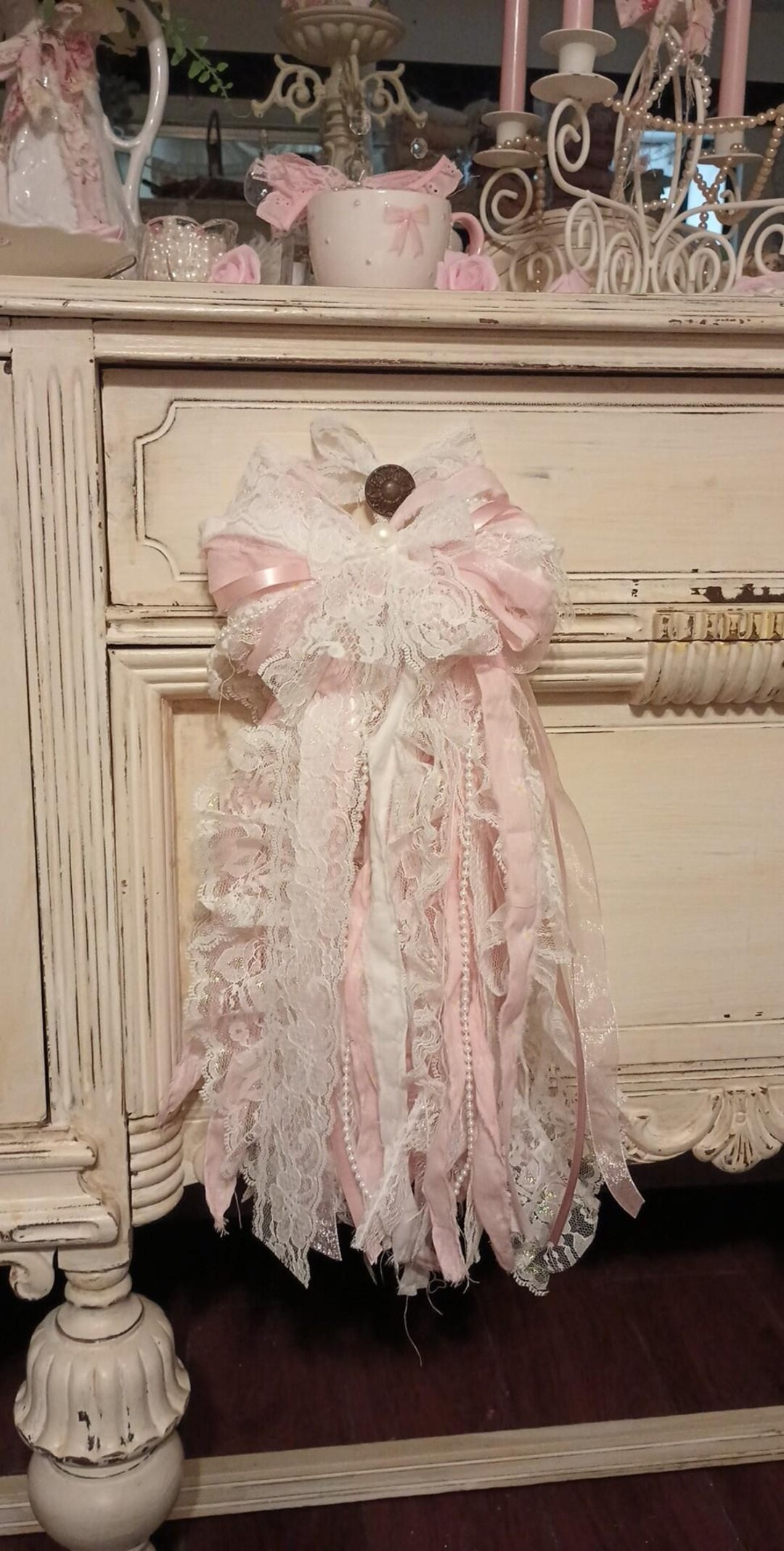 The Pink Sparkle Lace Bow, Shabby Chic Lace Bows, Cottage Lace Bows ...