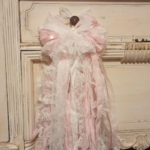 The Pink Sparkle Lace Bow, Shabby Chic Lace Bows, Cottage Lace Bows ...