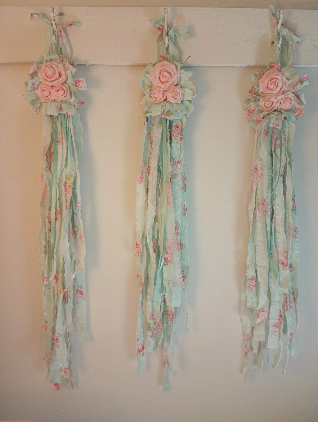 Rag Bows Shabby French Farmhouse Cottage Mint Rose Bow, Cottage Bow ...