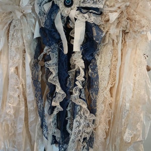 Lace Bows Shabby Chic Navy Blue and Cream Lace Bow,rag Bow,wedding Bow ...