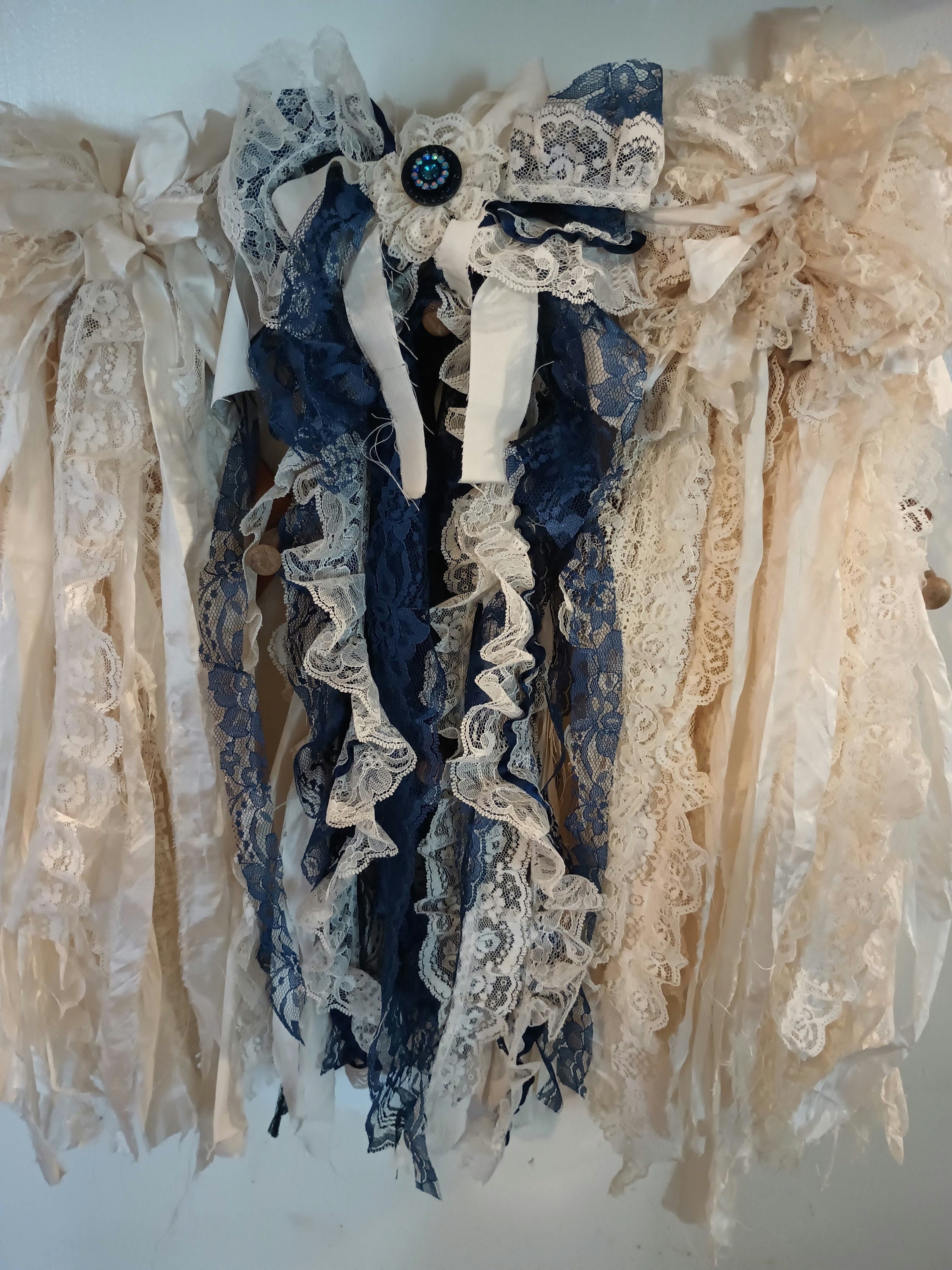 Lace Bows Shabby Chic Navy Blue and Cream Lace Bow,rag Bow,wedding Bow ...